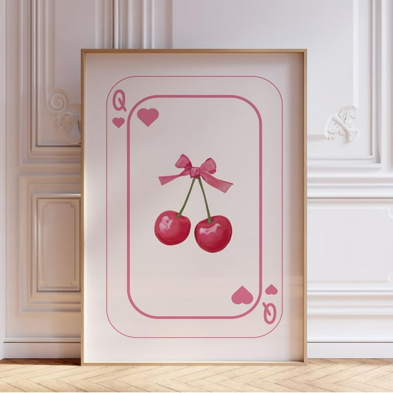 Coquette Room Decor Pink Bow Cherry Print Girly Coquette Poster Preppy ...