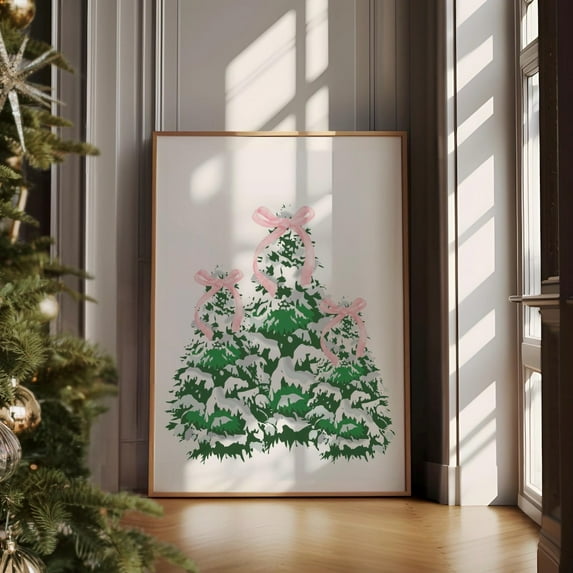 Coquette Room Decor, Pink Bow Winter Tree Print, Balletcore Aesthetic ...