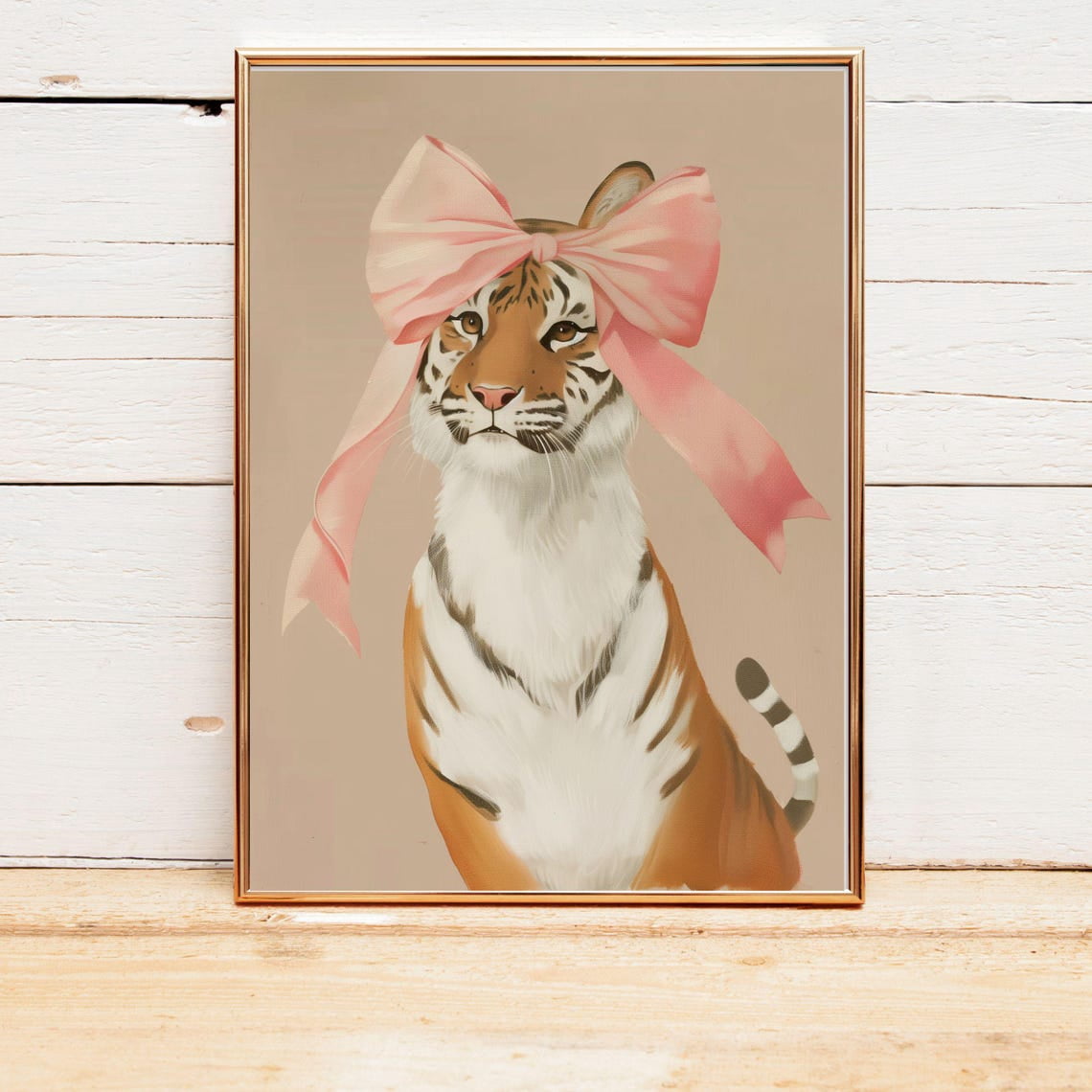 Coquette Room Decor Tiger With A Pink Bow Art Girly Cute Bedroom ...