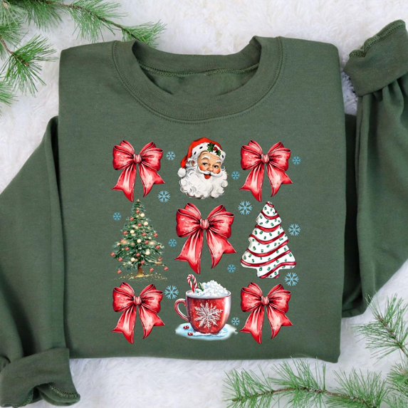 Coquette Santa Sweatshirt, Red Bow Sweatshirt, Cute Santa Claus ...