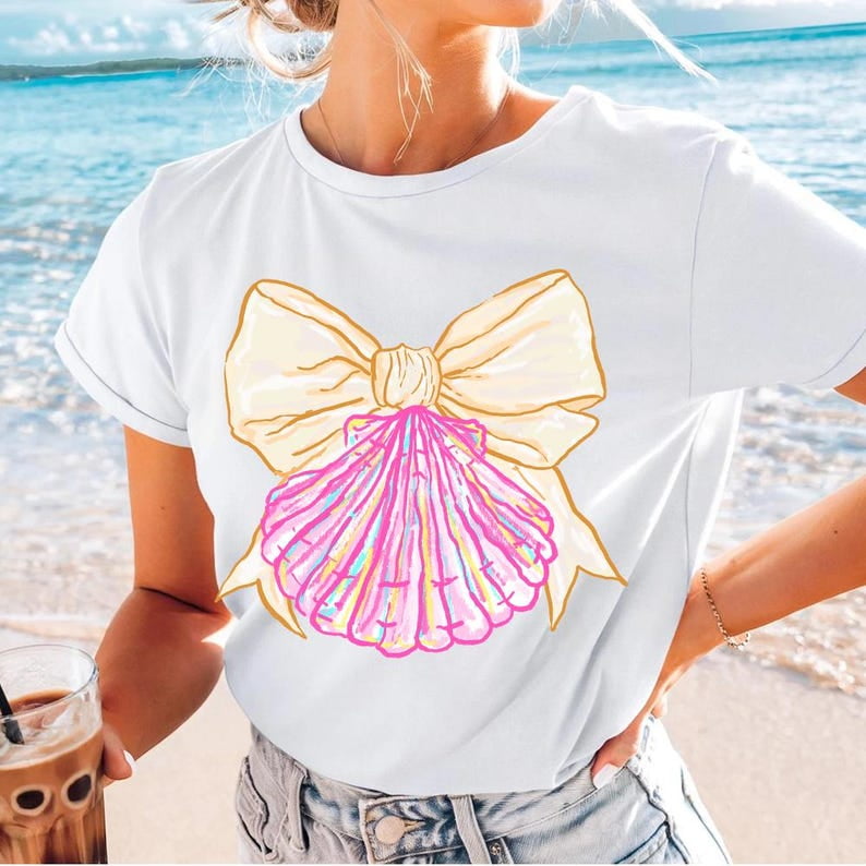 Coquette Seashell Shirt, Beach Shirt, Coastal Shirt, Retro Summer Shirt ...