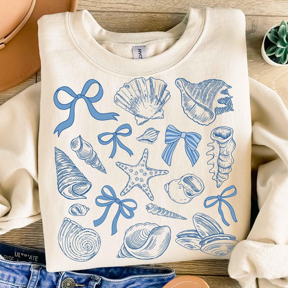 Coquette Seashell Shirt, Beach Shirt, Retro Summer Shirt, Coastal Shirt ...