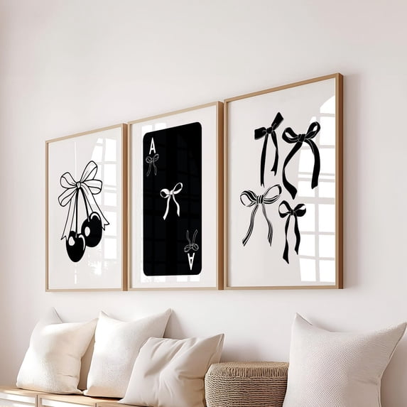 Coquette Set of 3 Bows Print Playing Card Art Cherry Decor Version 3 ...