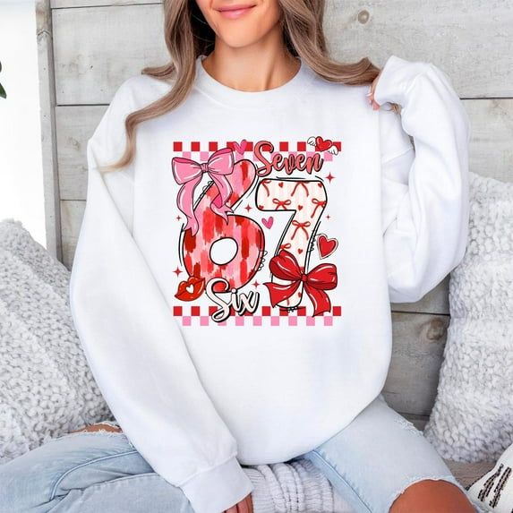Coquette Six Seven Valentine Sweatshirt, 6 7 Love Heart Crewneck ...