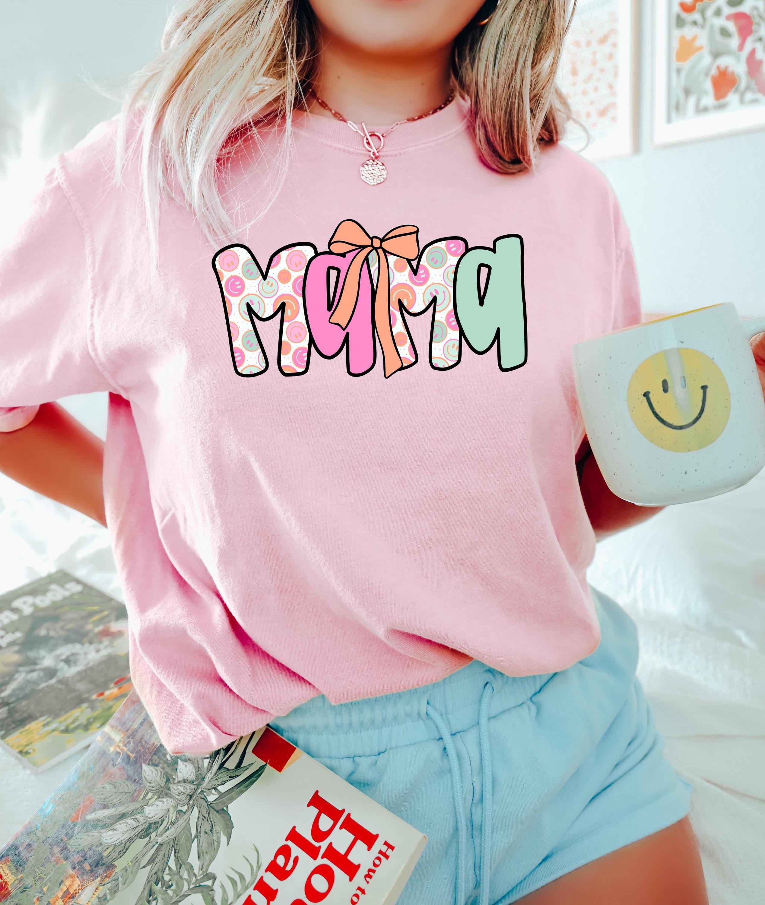 Coquette Smile Mama Flower Shirt,Cute Pink Bow Mama Sweatshirt,Smile ...
