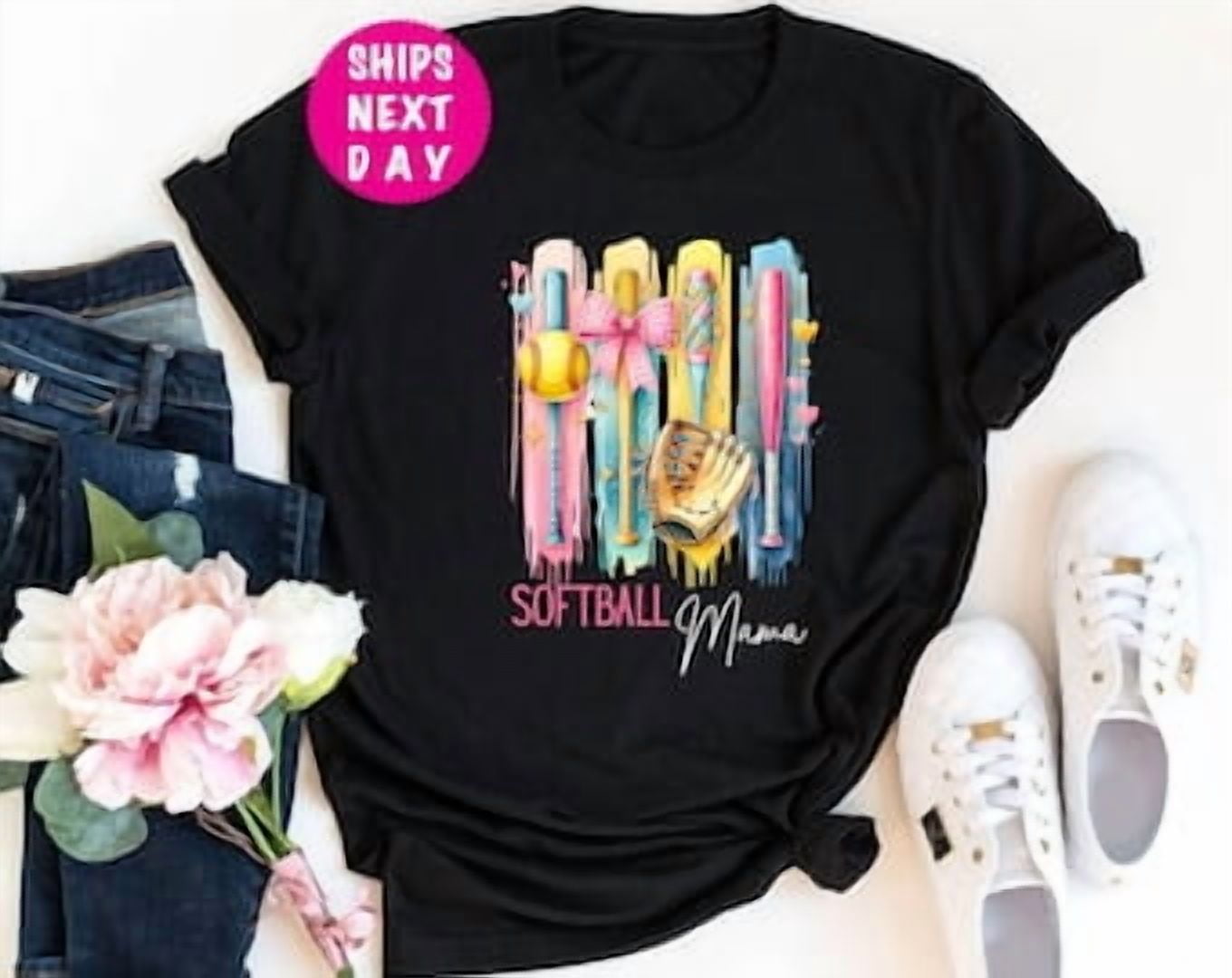 Coquette Softball Mama Shirt: Brushstroke Sport Mom, Dark Heather ...