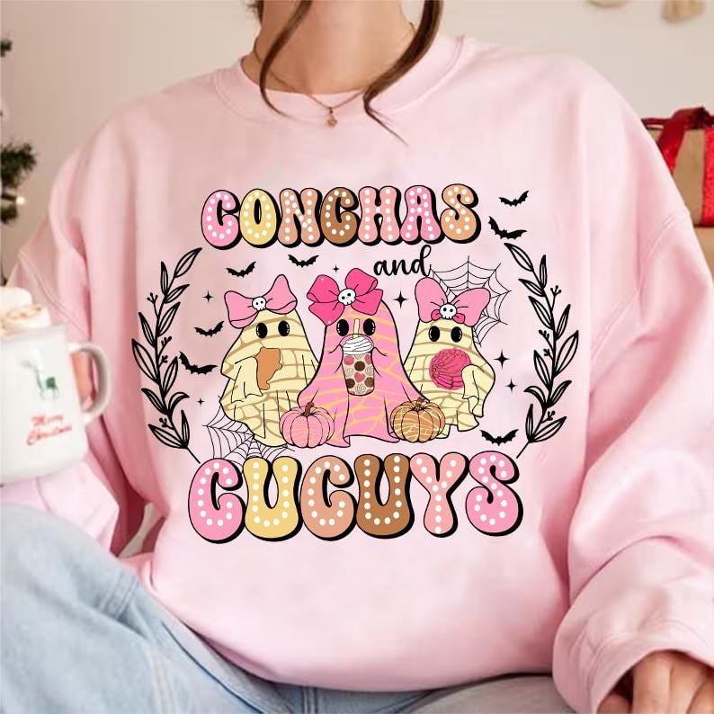 Coquette Spooky Conchas Sweatshirt, Mexican Ghost Shirt with Bow, Cute ...