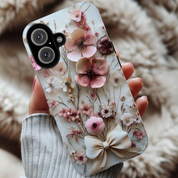 Coquette Spring Floral Pastel Bow Phone Case with iPhone 17 to 11 Pro ...