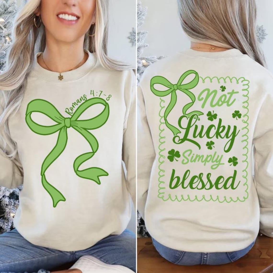 Coquette St Patrick's Day Bow, Not lucky simply Blessed Roman 4:7-8 ...