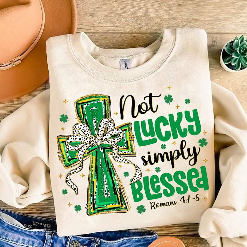 Coquette St Patrick’s Day Sweater, Blessed Romans 4:7-8 Bible Verse ...