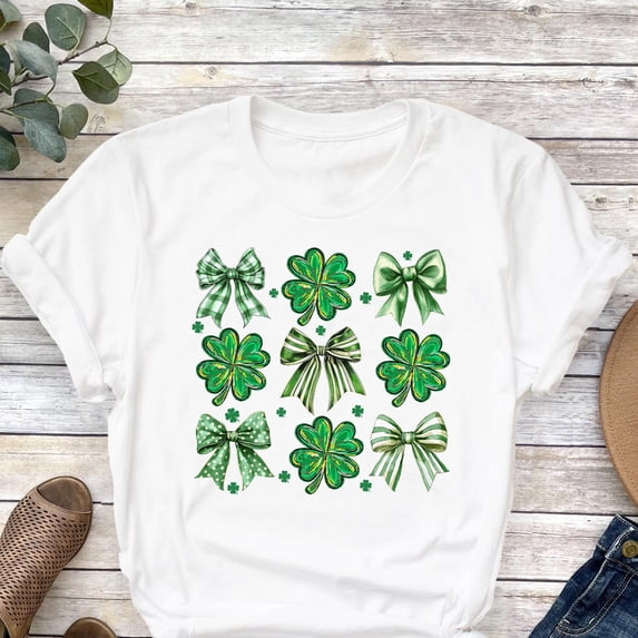 Coquette St Patrickamp39s Day TShirt Shamrock Bow Tee - Walmart.com