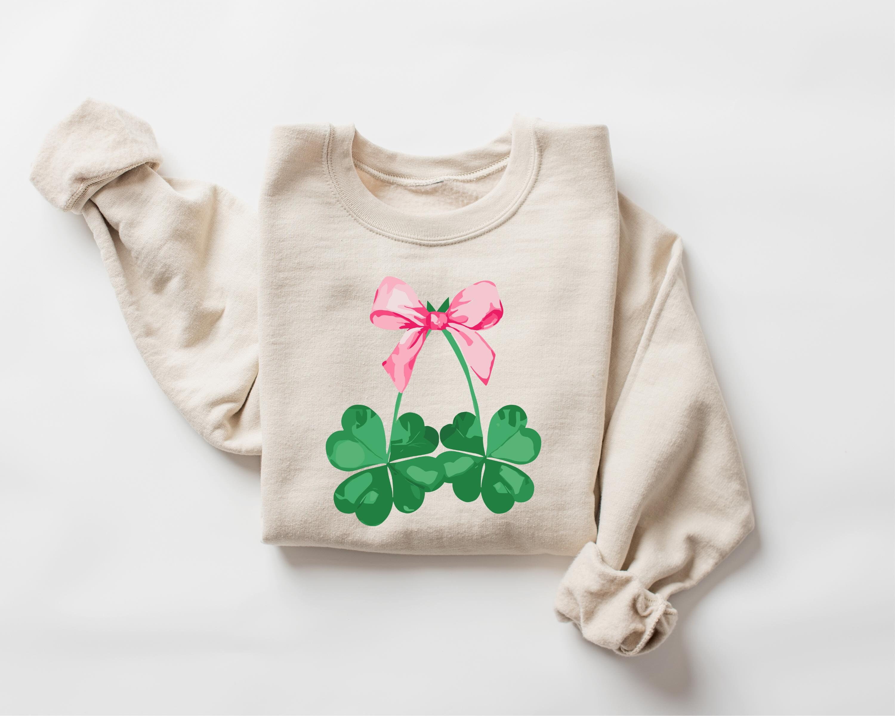 Coquette St Patricks Day Bow T-Shirt, Cute St Patricks Four Leaf Clover ...