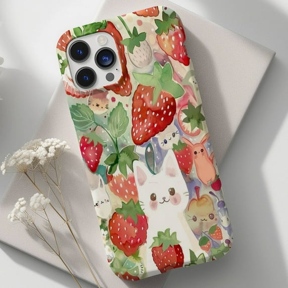 Coquette Strawberry Collage Kawaii Watercolor Cat Phone Case with ...