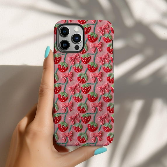 Coquette Strawberry Heart Phone Case for 17 16 15 14 13 12 11 Pro Max ...