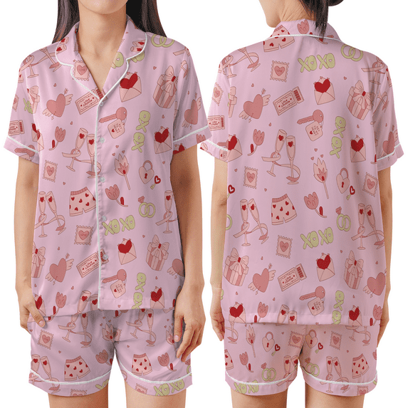 Coquette Style Pajamas, Pink Valentine Sleepwear – Heart & Love Print ...