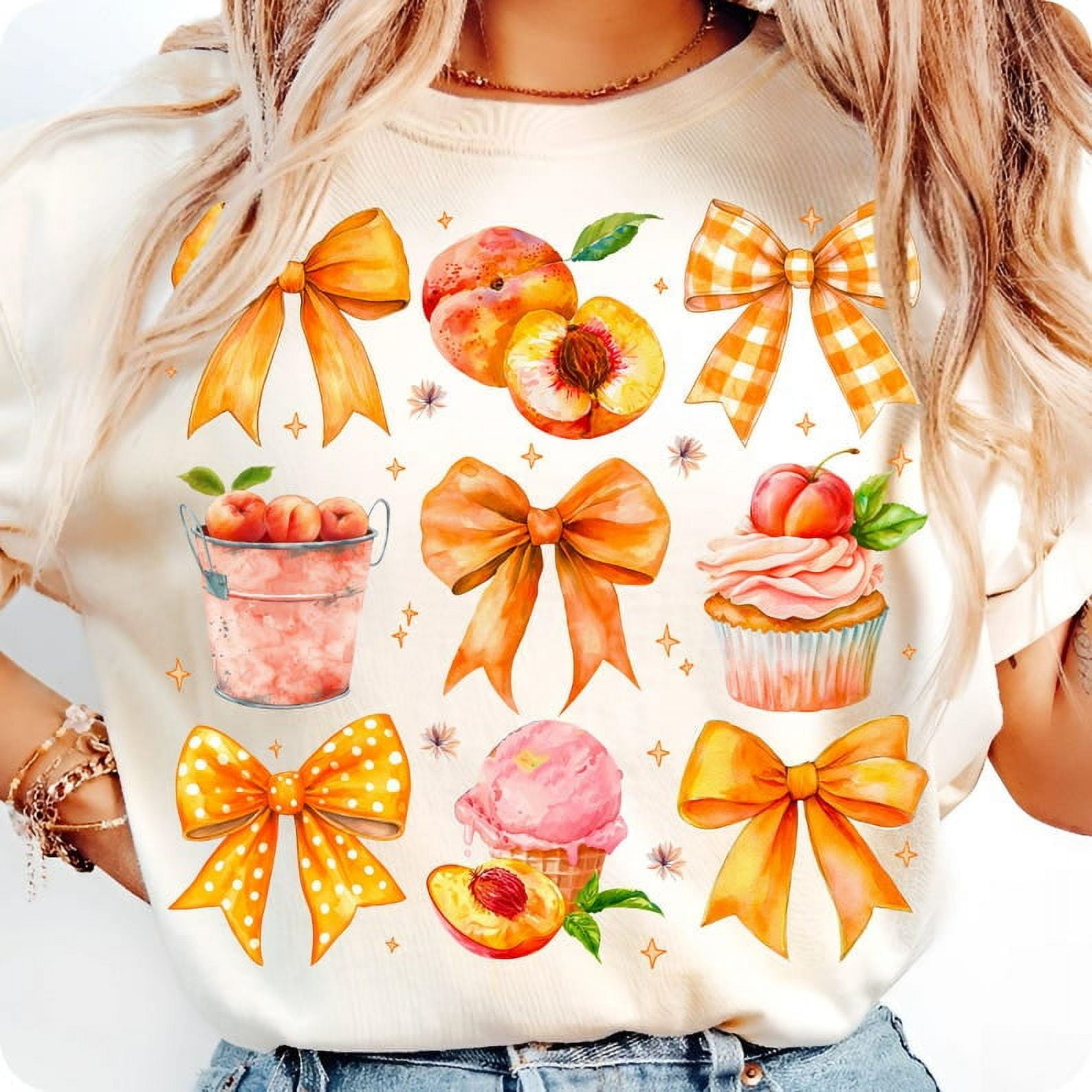 Coquette Summer Peach T-shirt, Preppy Floral Bow Shirt, Sweet ...