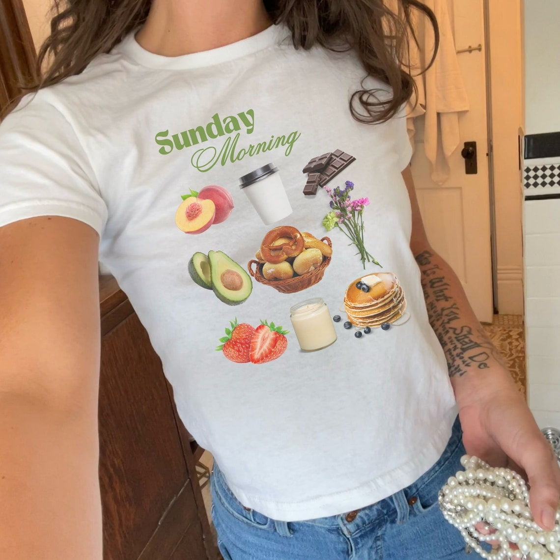 Coquette Sunday Morning Baby Tee,2000s Crop T-Shirt Y2K Style, Coquette ...