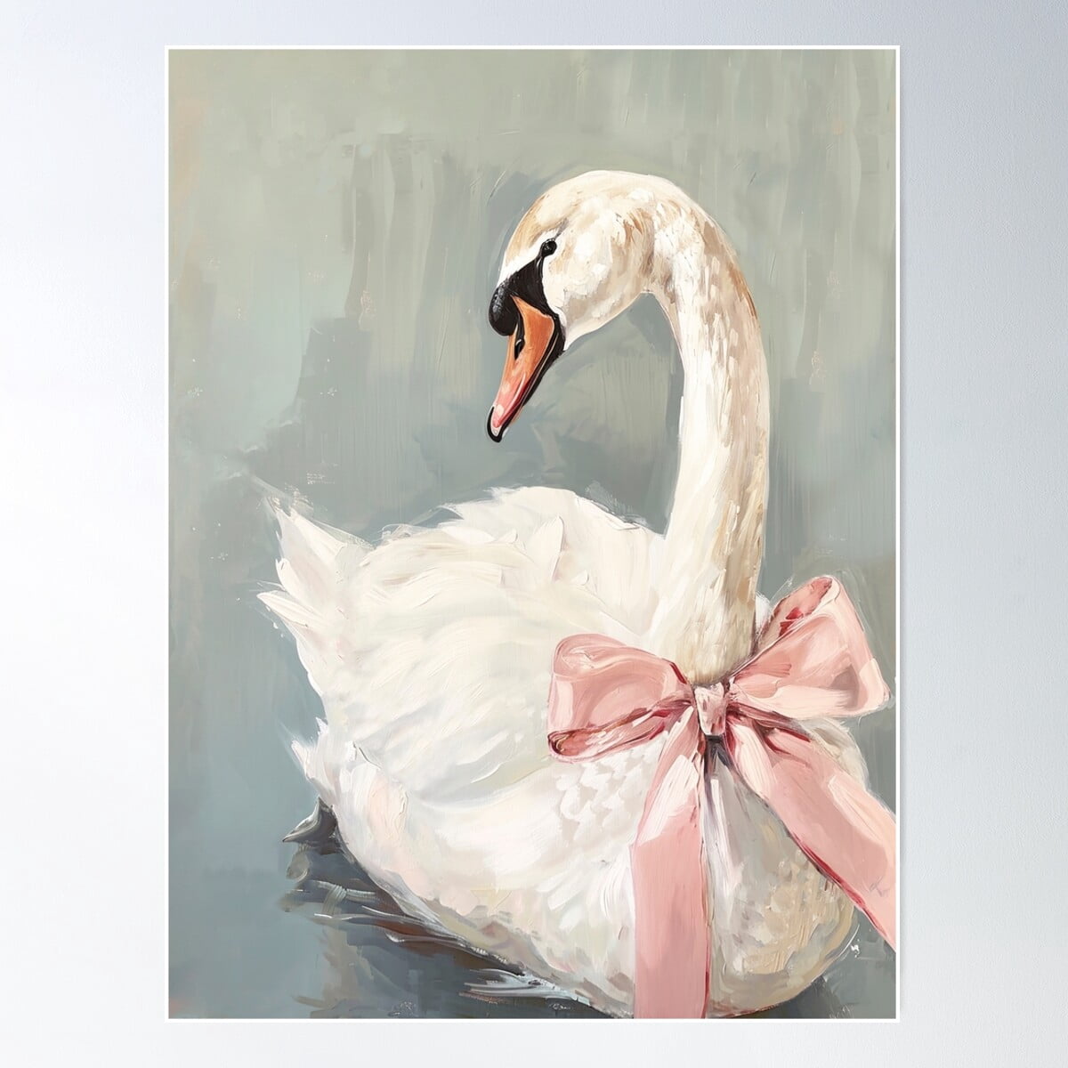 Coquette Swan With A Pink Bow Poster Wall Art, Modern Wall Decor For ...