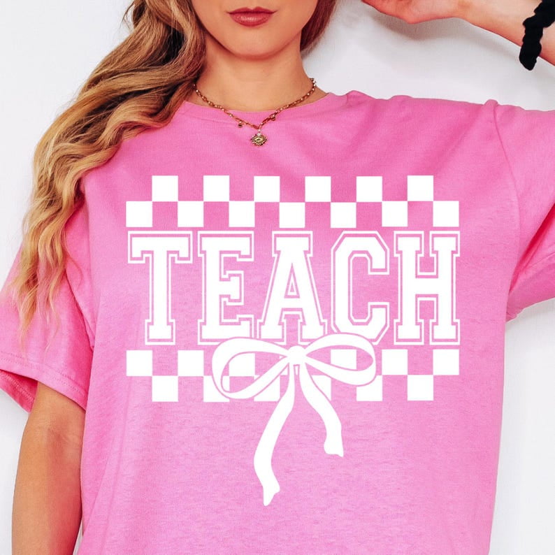 Coquette Teach T-shirt, Bow Teacher Shirt, Bow Teach Shirt, Varsity ...