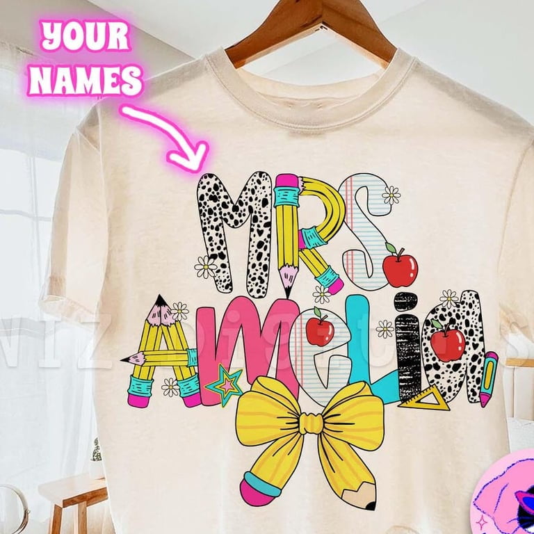 Coquette Teacher Name Custom Design Png, Preppy Back To School Teacher ...