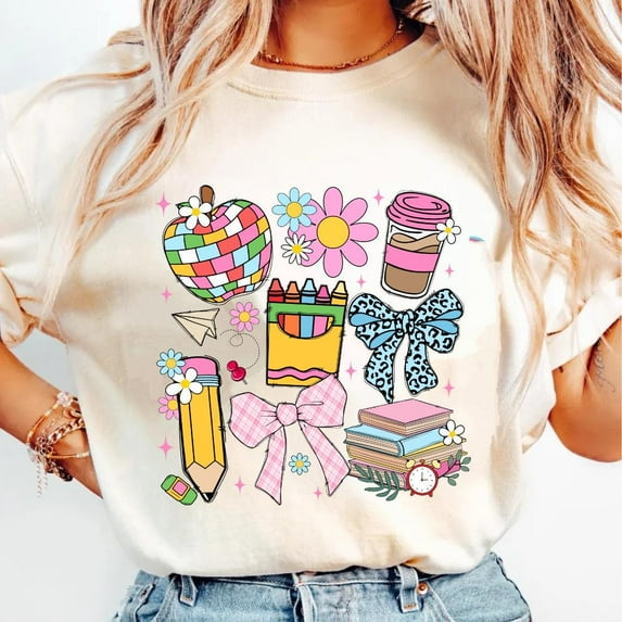 Coquette Teacher Retro Girly Bow Design , 300 DPI TSHIRT All Size S-5XL ...