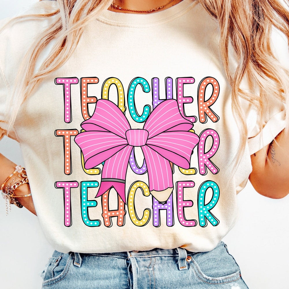 Coquette Teacher Shirt, Back To School Shirt,Teacher Appreciation Gift,Bright Doodle Dots,First ...