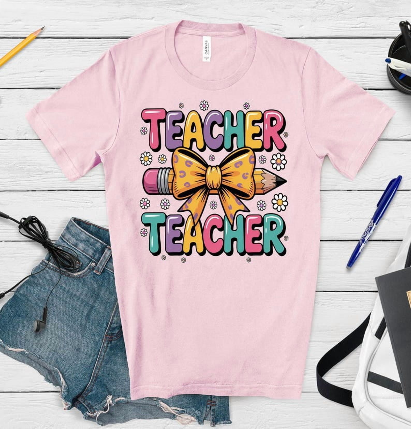 Coquette Teacher Shirt, Retro Teacher Design with Pencil and Bow, Back ...