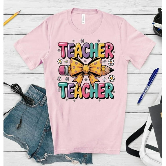 Coquette Teacher Shirt, Retro Teacher Design with Pencil and Bow, Back ...