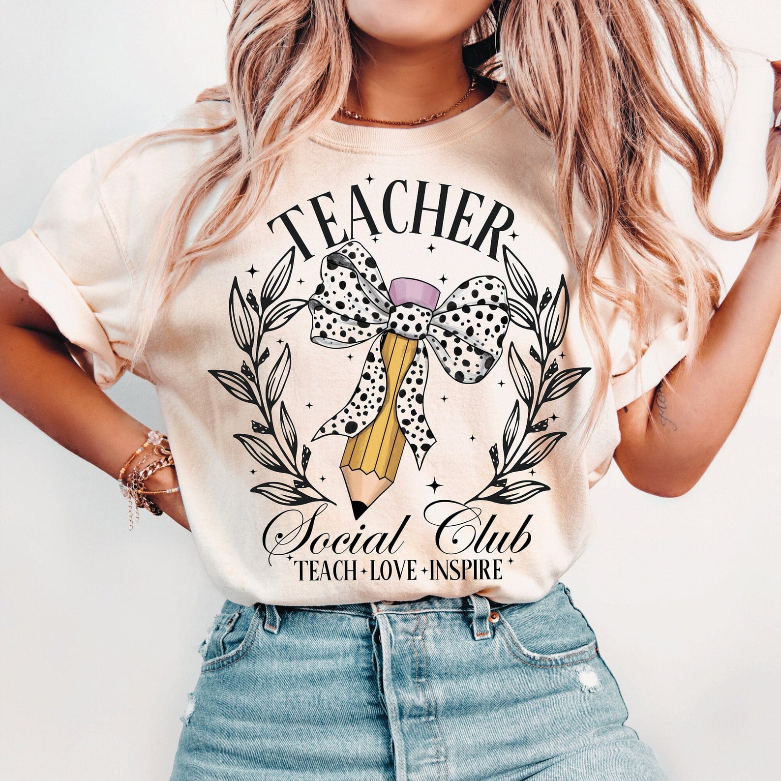 Coquette Teacher T-Shirt, Retro Back to School Pencil Bow Shirt ...