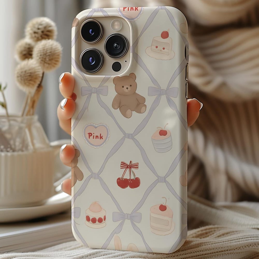 Coquette Teddy Bear Dessert Cakes and Bows Collage Phone Case with ...