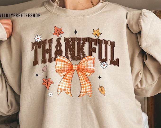 Coquette Thankful Sweatshirt: Cozy Fall Sweater, Sweatshirt Size S-5Xl ...