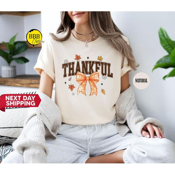 Coquette Thanksgiving Shirt: Fall Leaves & Bow Tee SWEATSHIRT All Size ...