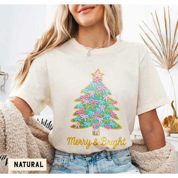 Coquette Tree Cute Faux Yarn Merry and Bright Winter Tee, Family ...