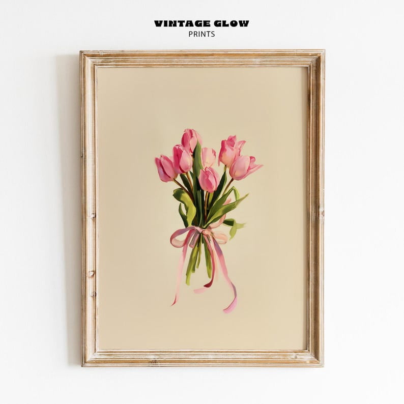 Coquette Tulip Bouquet Print Pink Y2K Girly Blush Bow Poster 16x24 ...