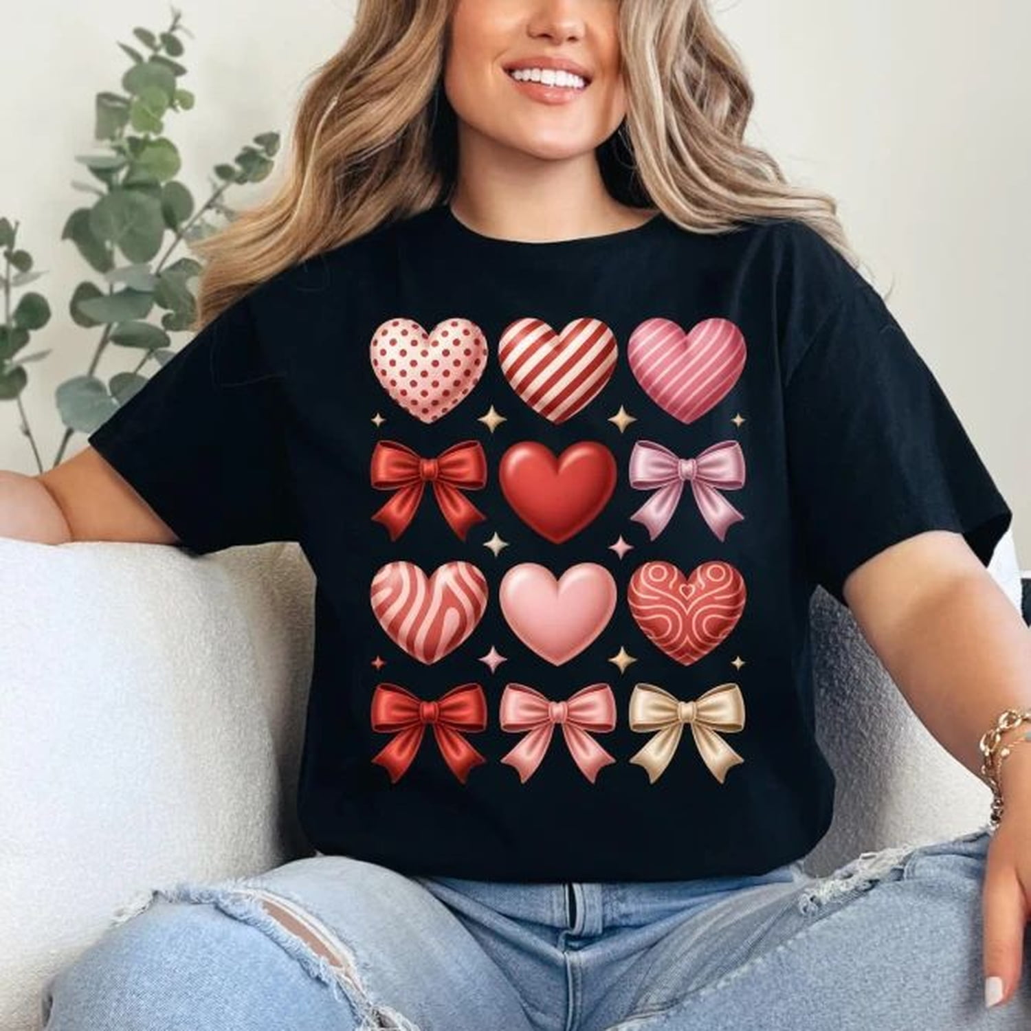 Coquette VaL1entine's Day T1EE, Hear and B1Ows Design - Walmart.com