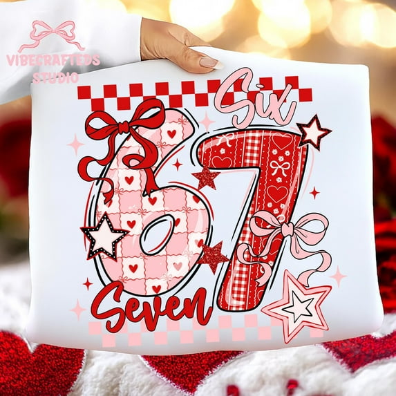 Coquette Valentine 67 Six Seven Sweatshirt, Preppy Heart Bow Valentine ...