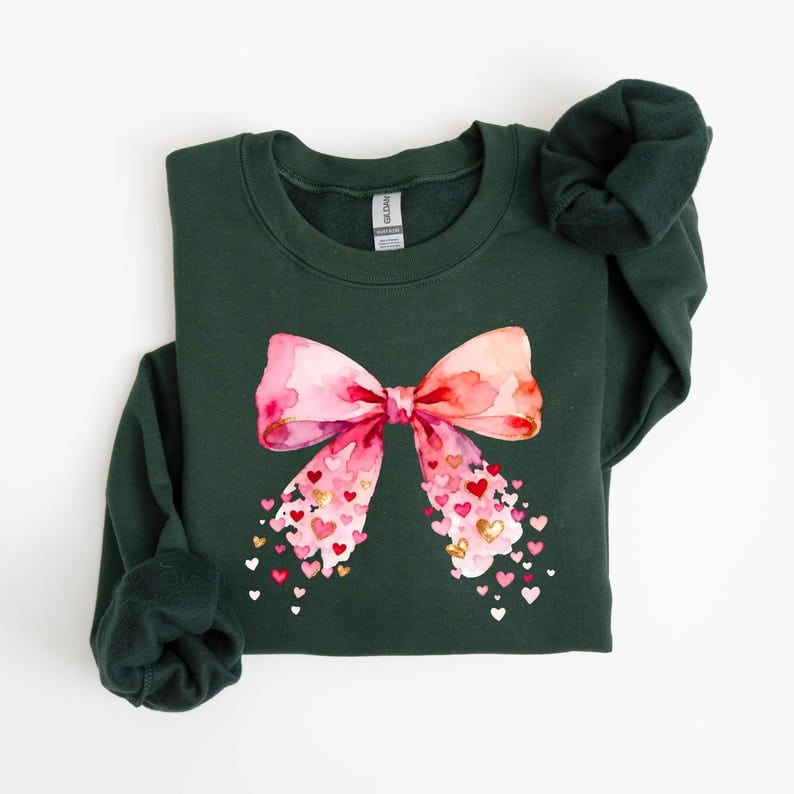 Coquette Valentine Heart Bow Graphic Sweatshirt Romantic Love Aesthetic ...