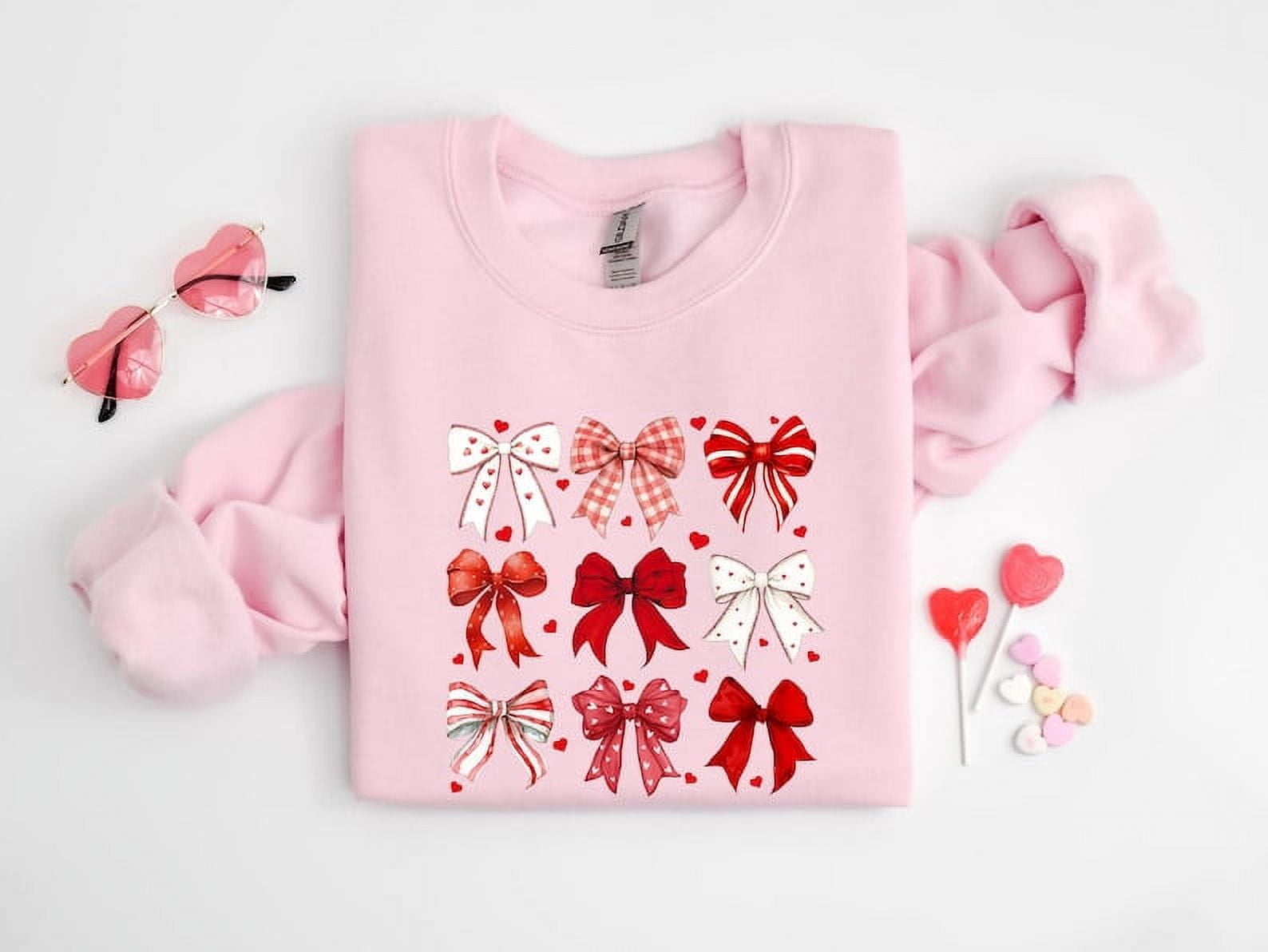 Coquette Valentine Heart Bow Sweatshirt, Retro Valentine Sweatshirt, Valentines day Bow ...