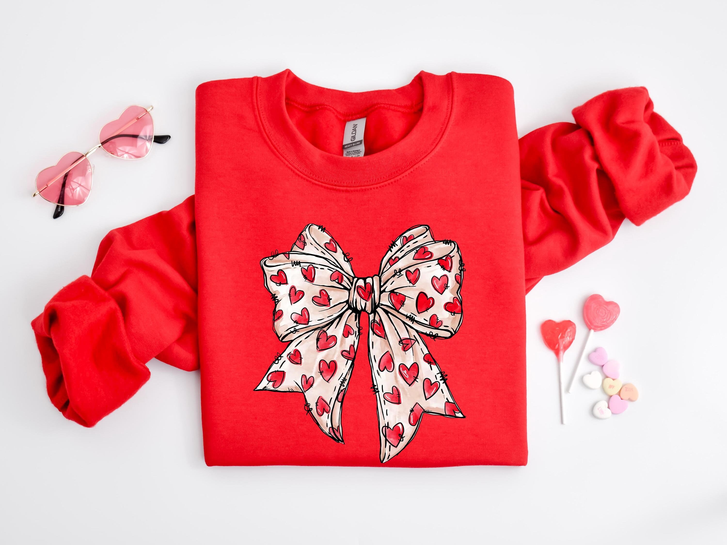 Coquette Valentine Heart Bow T-Shirt, Retro Valentine Shirt, Valentines ...