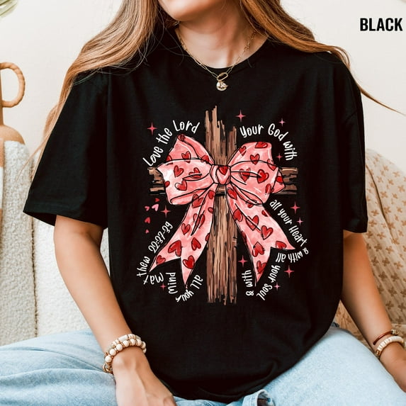 Coquette Valentine Jesus Valentine Bow Bible Verse Tee, Love Jesus ...