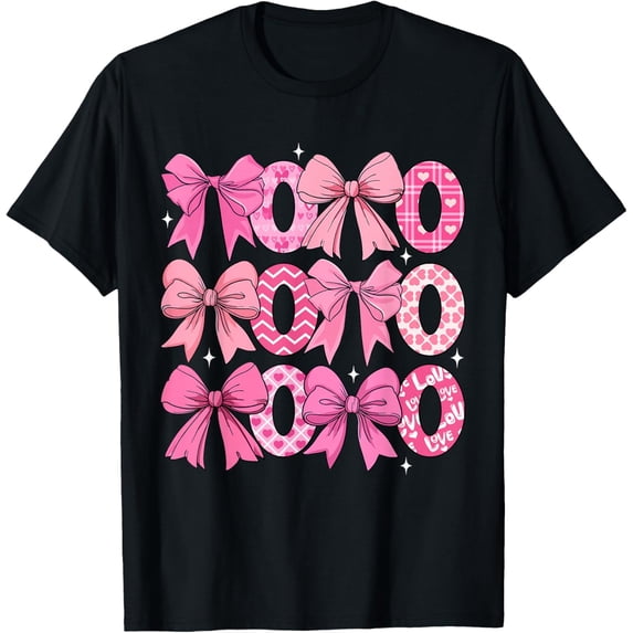 Coquette Valentine XOXO Funny Valentine Bow Hearts Lover T-Shirt ...