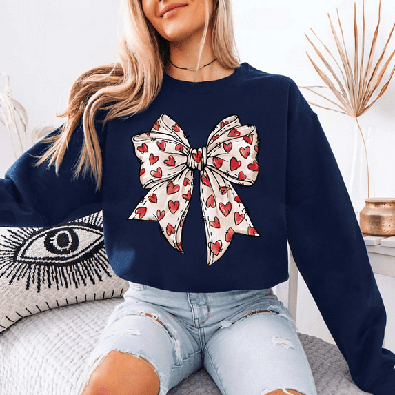 Coquette Valentine’s Day Heart Bow Sweatshirt | Retro Bow Graphic ...