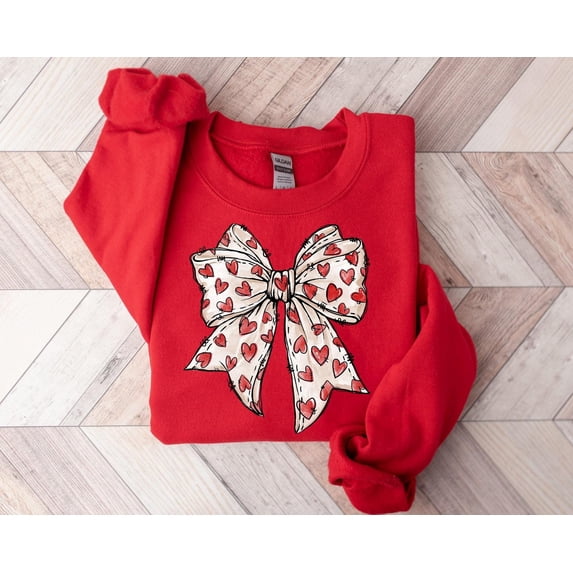 Coquette Valentine's Day Heart Bow Sweatshirt, Retro Valentine Shirt ...