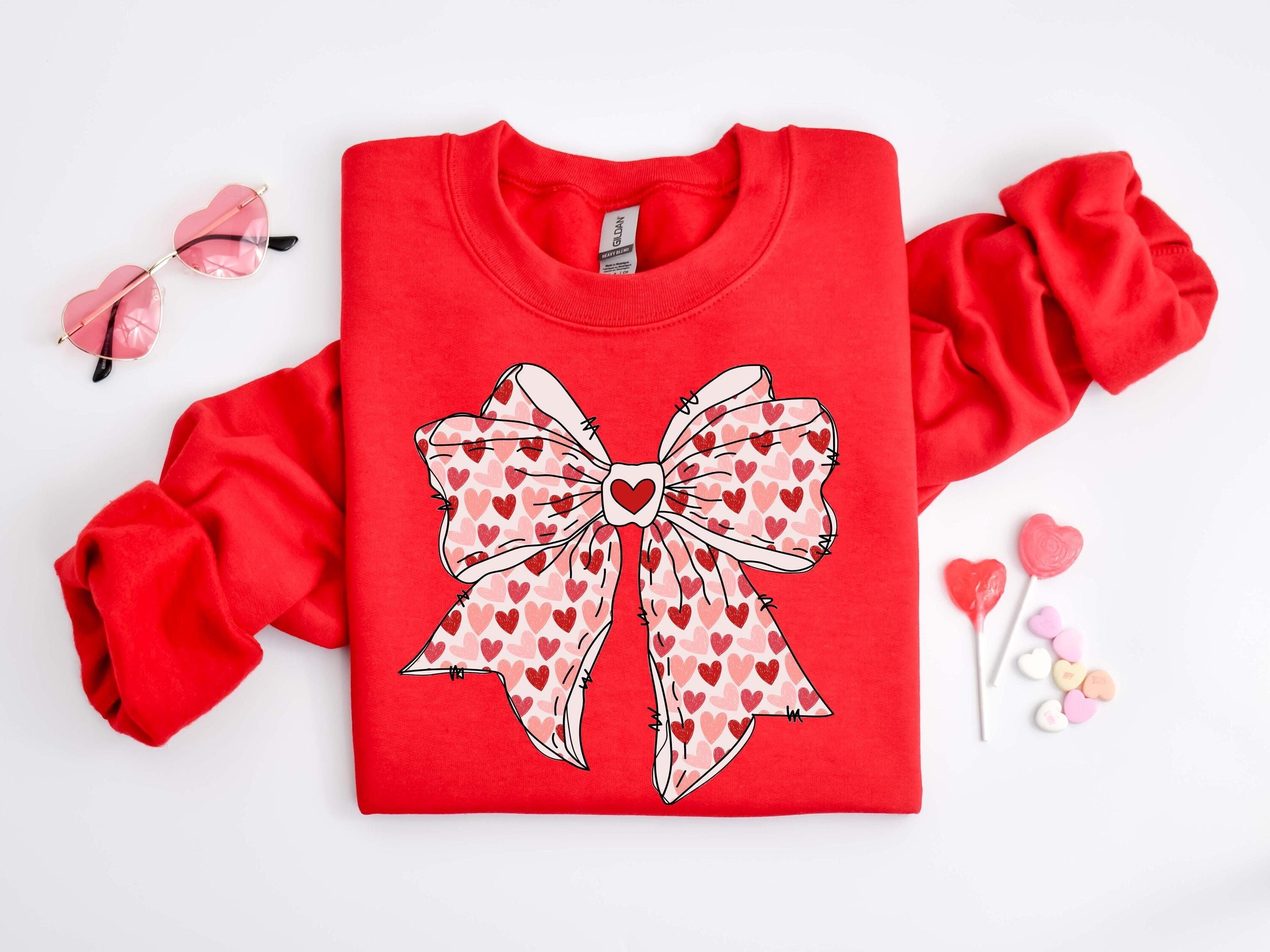 Coquette Valentine's Day Heart Bow T-Shirt, Retro Valentine Shirt ...