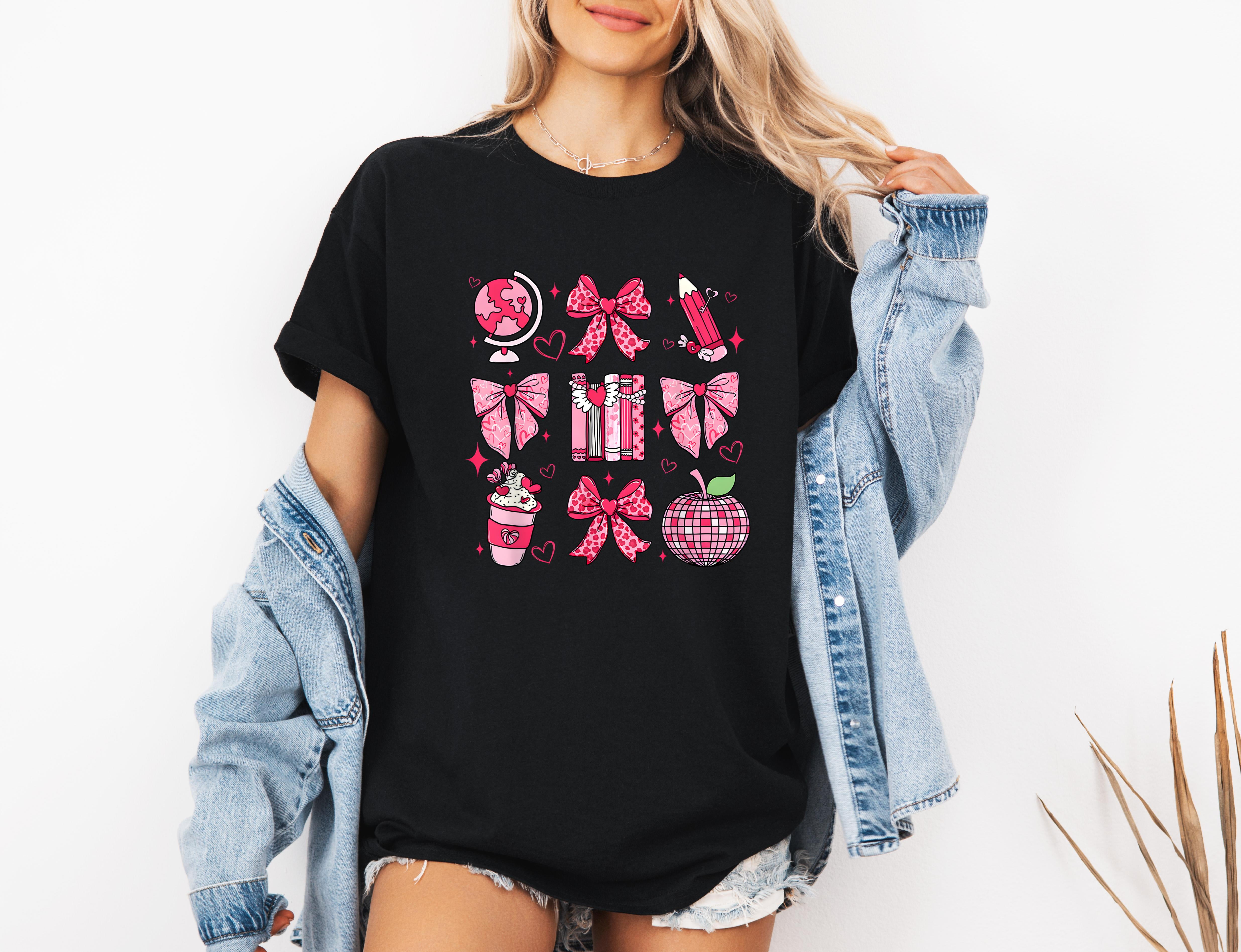 Vinyta Coquette Valentine's Day T-Shirt, Sweatshirt, Hoodie - Pink Bow ...