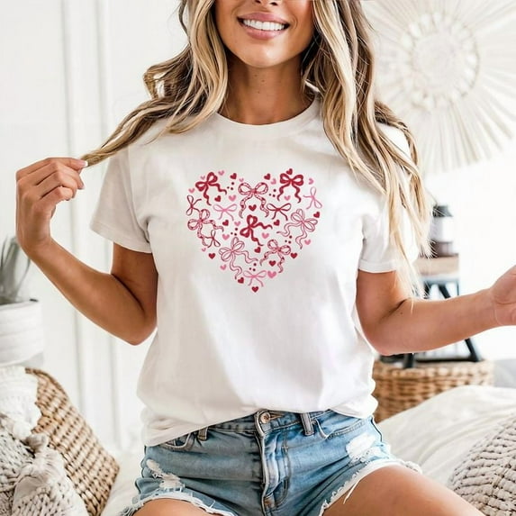 Coquette Valentines Heart T-shirt, Preppy Bow Heart Valentines T-shirt ...