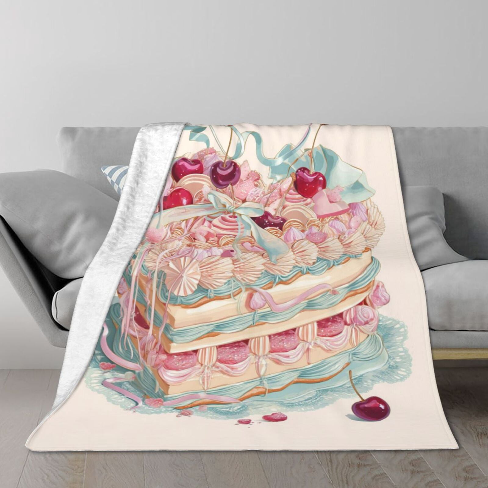 Coquette Vintage Cake Throw Blanket, Rococo Aesthetic Pink Ribbon ...