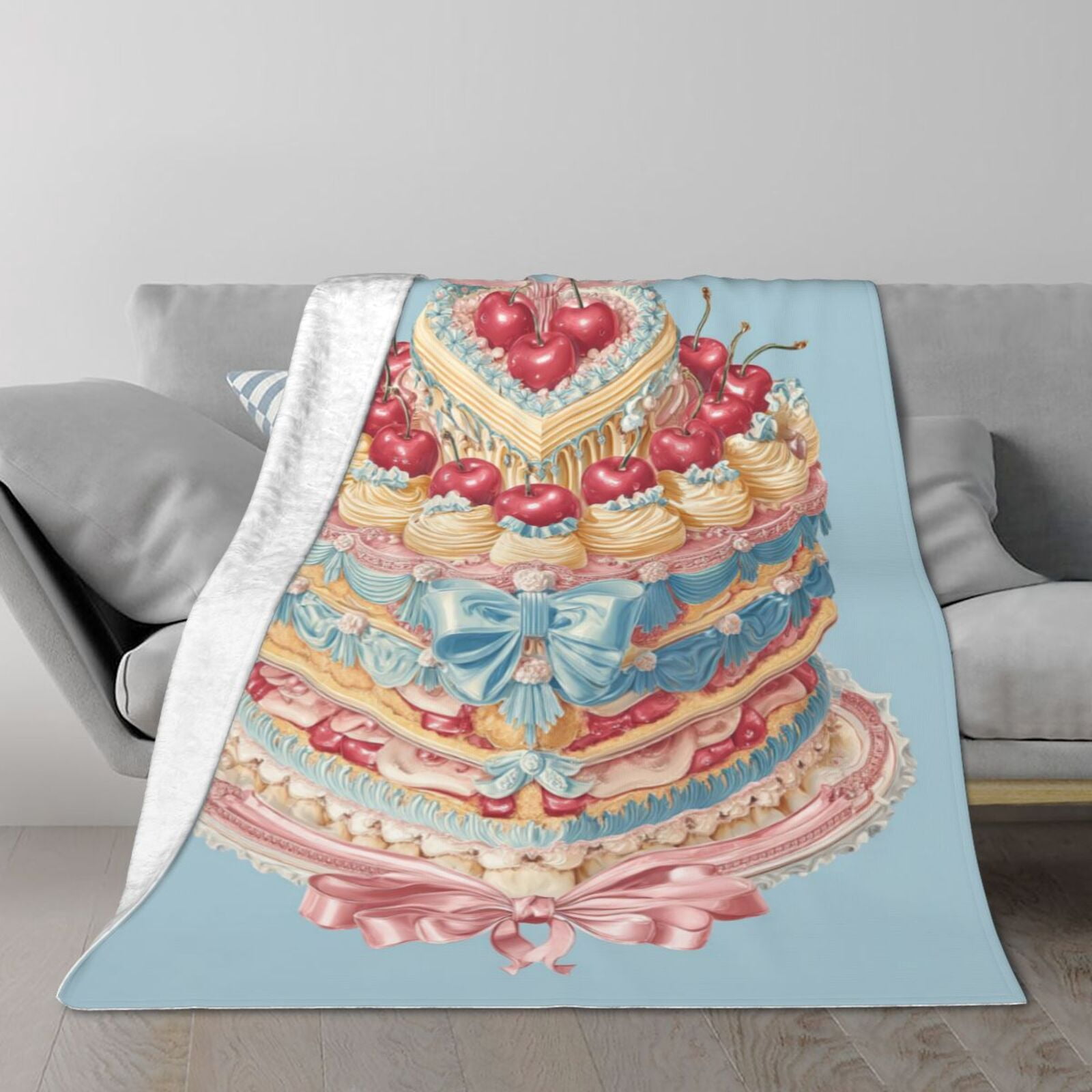 Coquette Vintage Cake Throw Blanket, Rococo Aesthetic Pink Ribbon ...