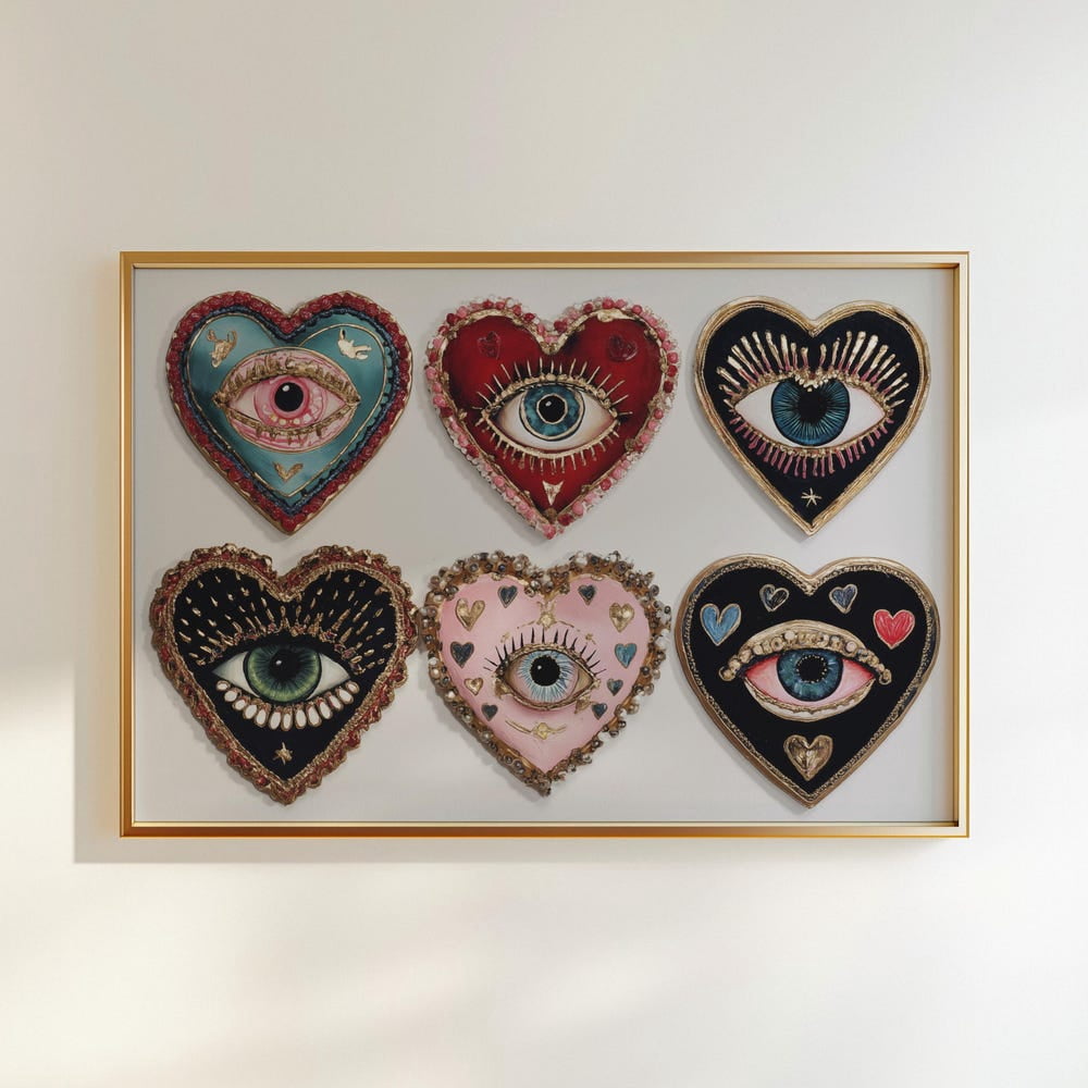Coquette Wall Art, Psychedelic Sacred Heartâ€¯Eye Print, Surreal Evil ...