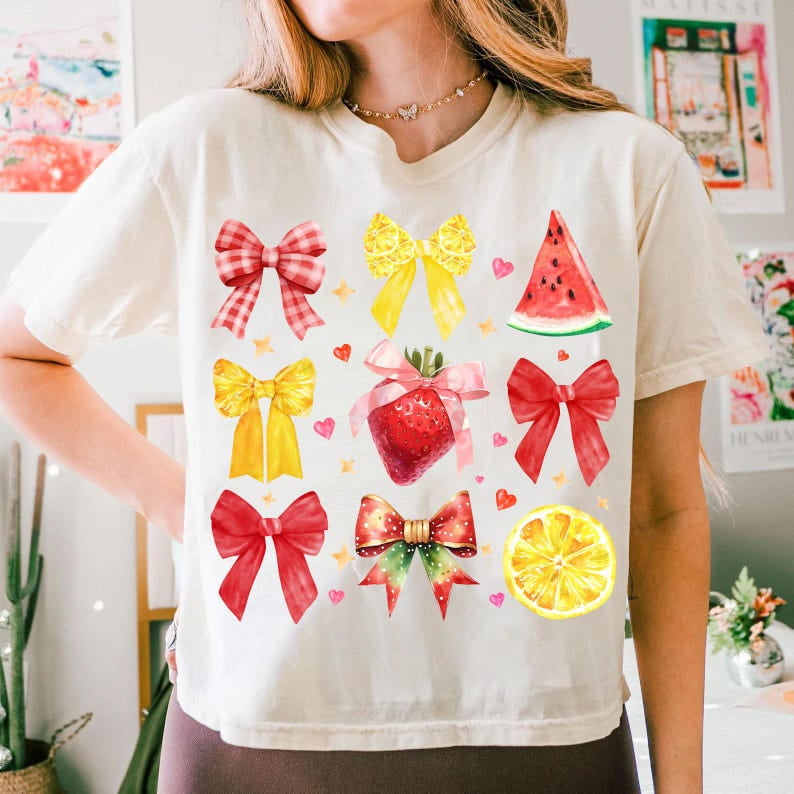 Coquette Watermelon Bow T-Shirt, Preppy Lemon Bow Shirt, Cute ...